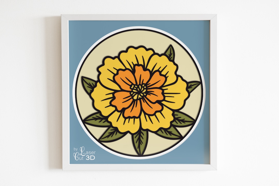 3D Shadow Box Svg. Marigold Flower Shadowbox. Layer SVG PNG DXF for ...