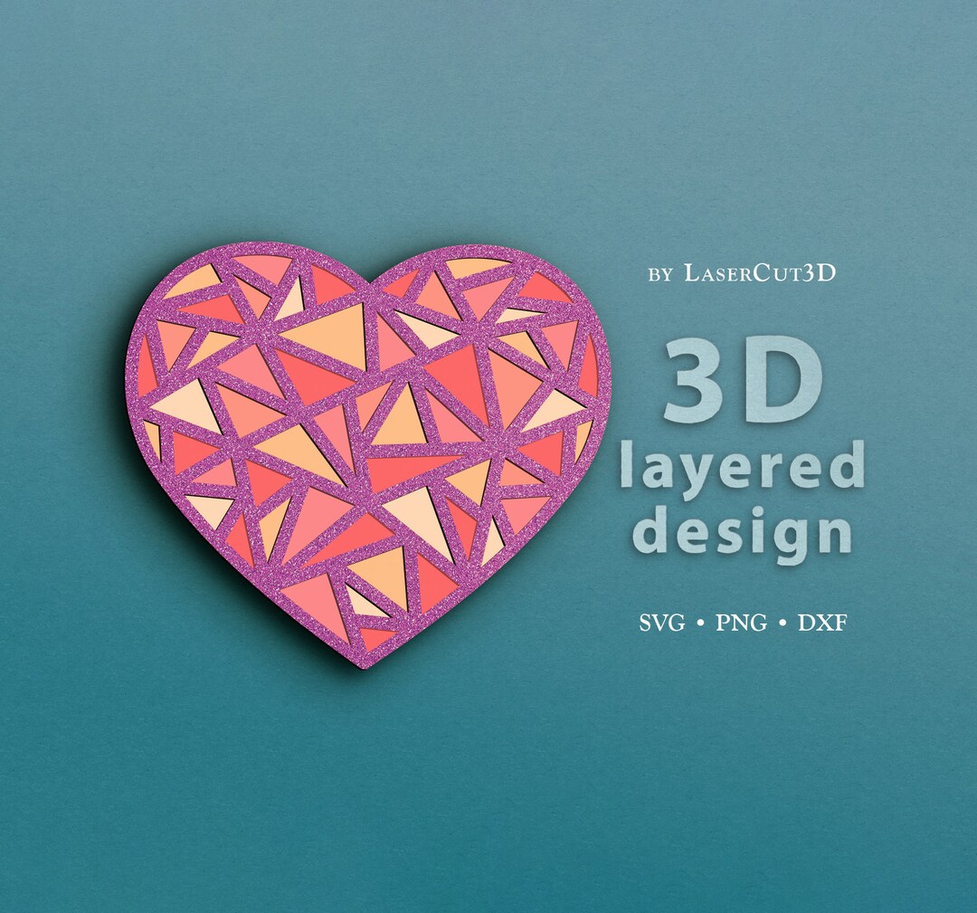 Corazón 3d SVG. Capa SVG PNG DXF para corte de papel, corte láser ...