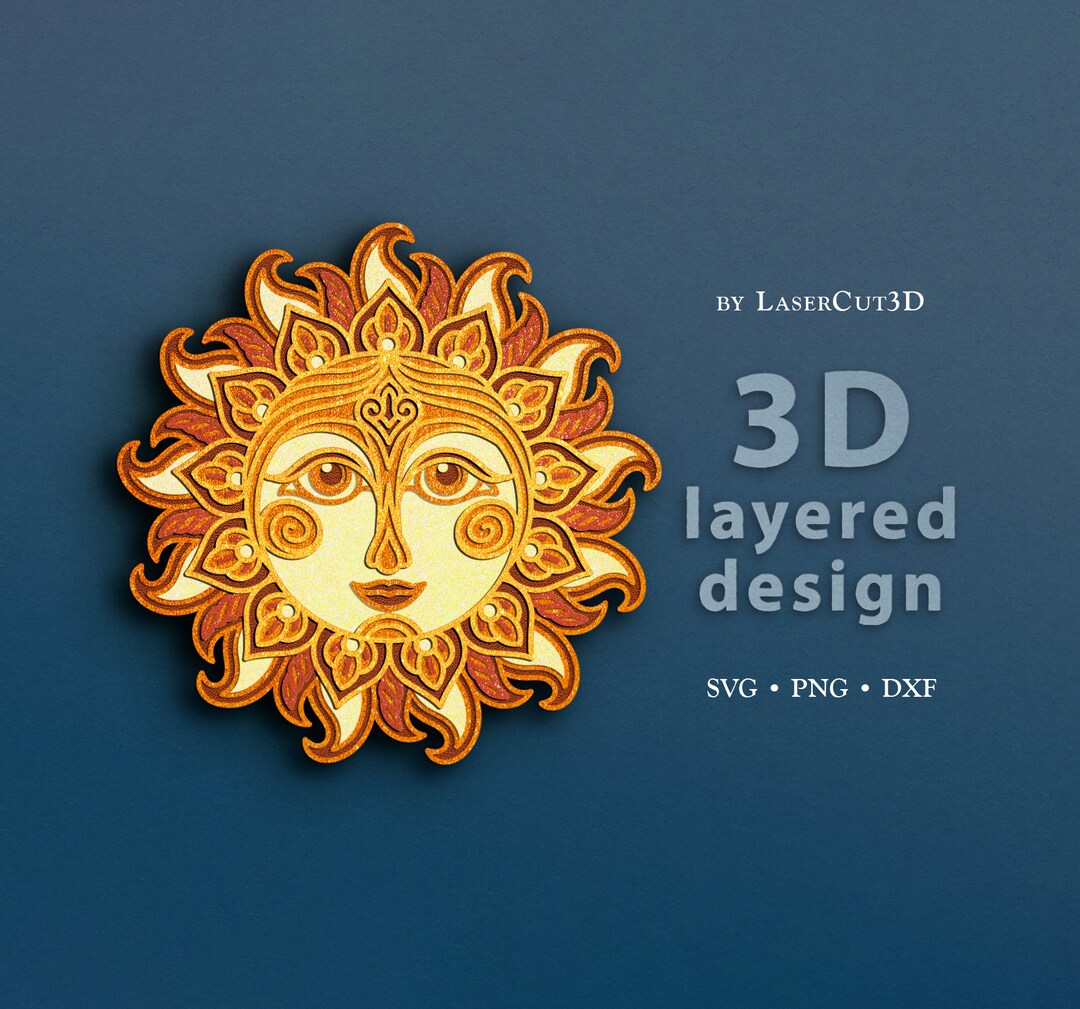 Sun Face 3d Svg. Layer SVG PNG DXF for Paper Cut, Laser Cut, Plywood ...