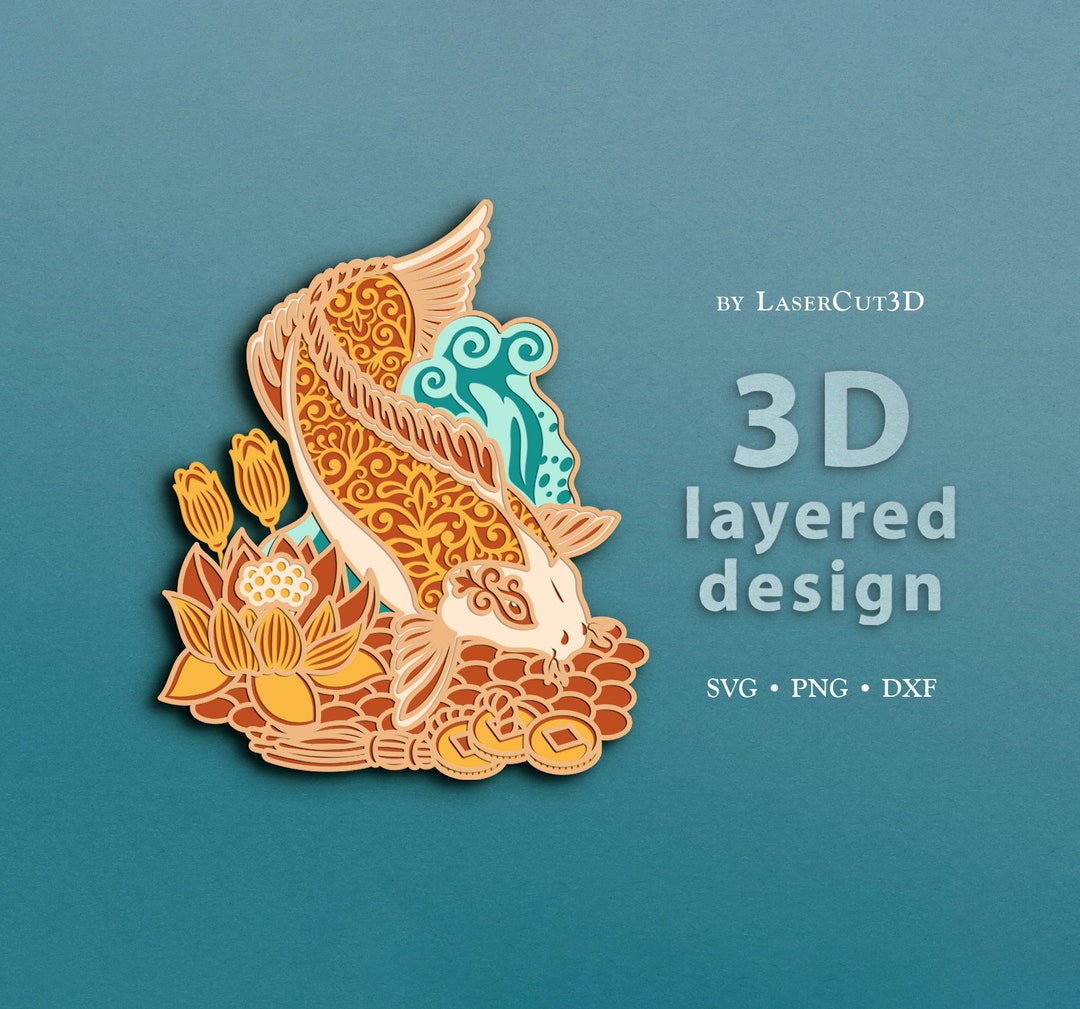 Koi Fish 3d Svg. Layer SVG PNG DXF for Paper Cut Laser Cut - Etsy
