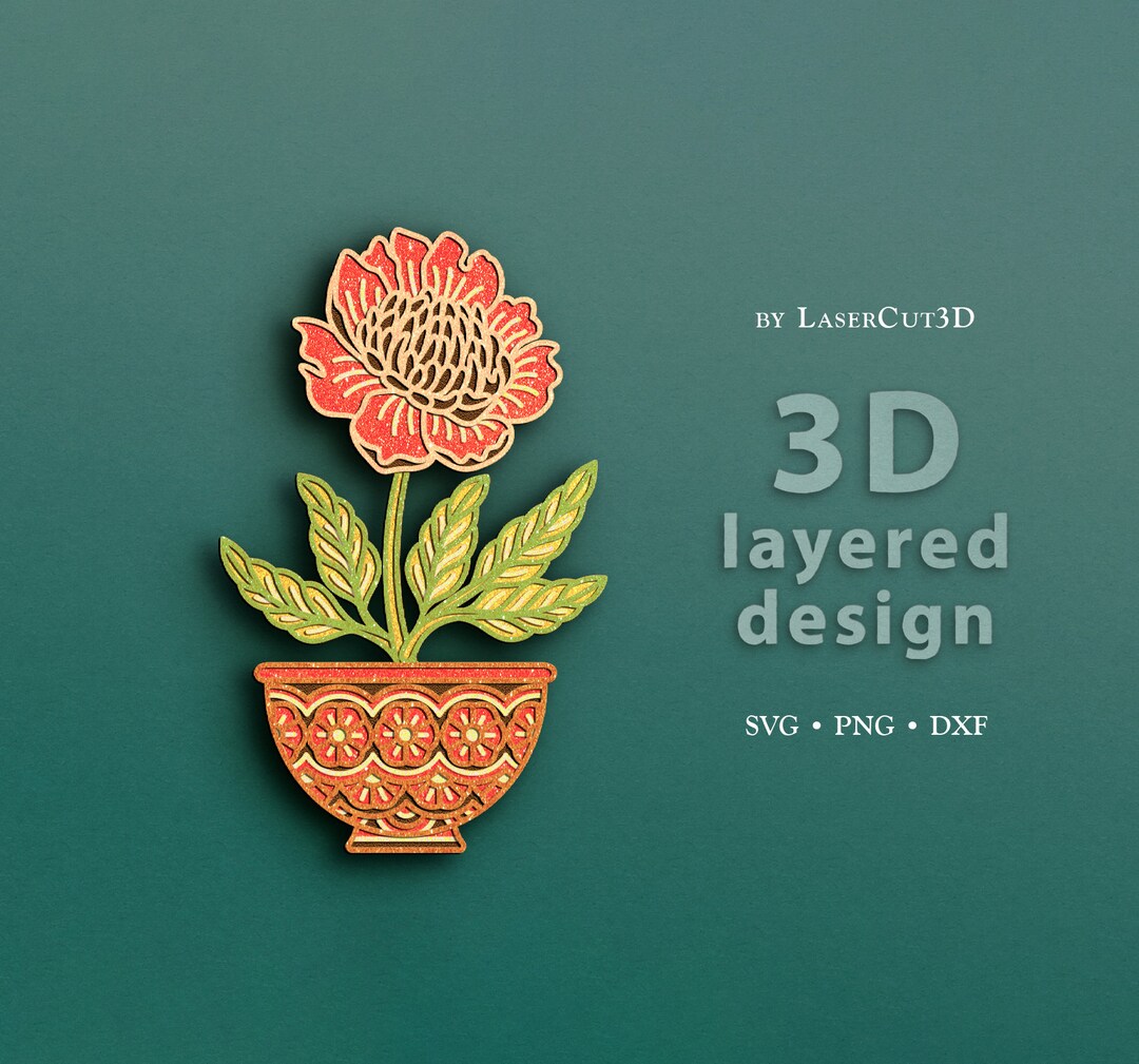 Peony Flower 3d Svg. Layer SVG PNG DXF for Paper Cut, Laser Cut ...