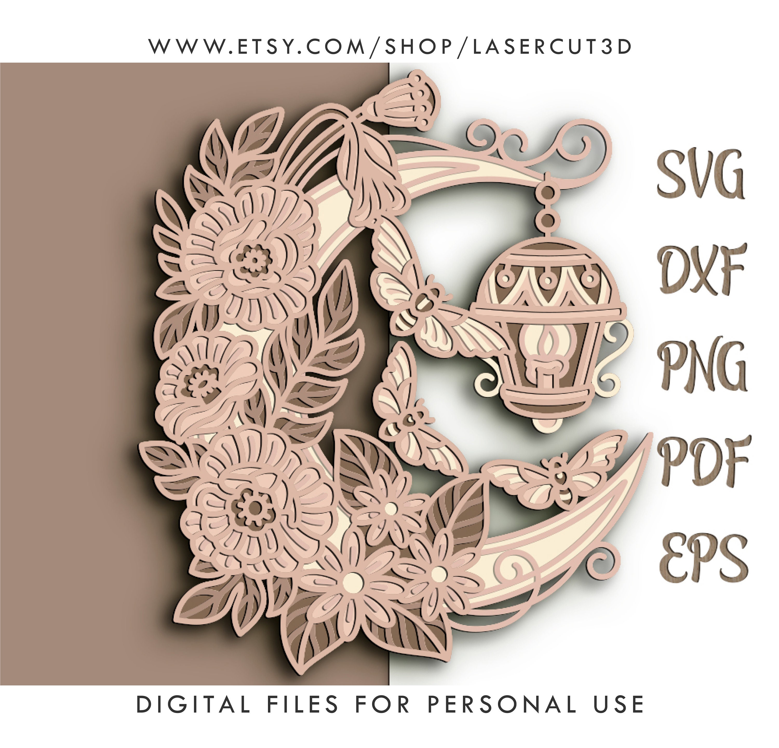 3D Floral Moon SVG. 3D Layer Svg. 3D Multilayer Svg. Multi - Etsy Australia