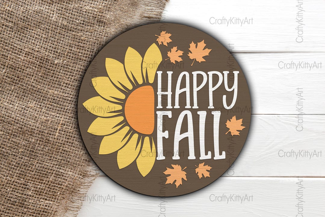 Happy Fall Sunflower Sign Svg. 3D Fall Door Hanger Svg. Layer SVG PNG ...