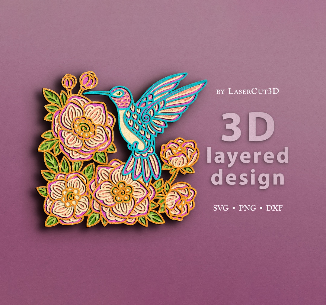 Colibrí 3d Svg. Capa SVG PNG DXF para corte de papel corte - Etsy México