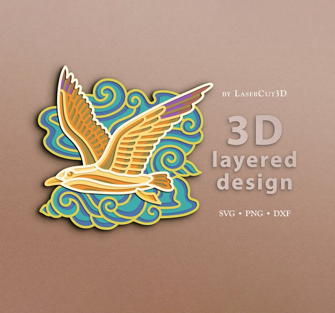 Seagull 3d Svg. Layer SVG PNG DXF for Paper Cut, Laser Cut, Plywood ...