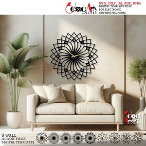 9 Geometric Wall Clock Face SVG DXF Templates Digital Vector Files ...