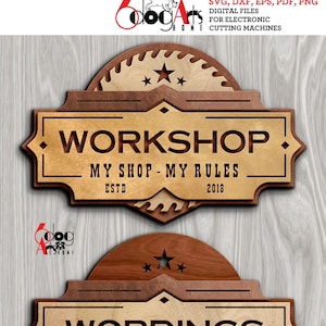 Workshop Door Sign Wall Decor Customizable Layered Template Digital SVG ...