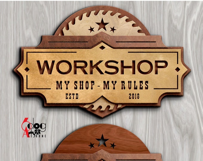 Workshop Door Sign Wall Decor Customizable Layered Template - Etsy