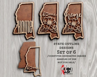 Drawing & Illustration 6 Mississippi State Outline Home Wall Decor ...