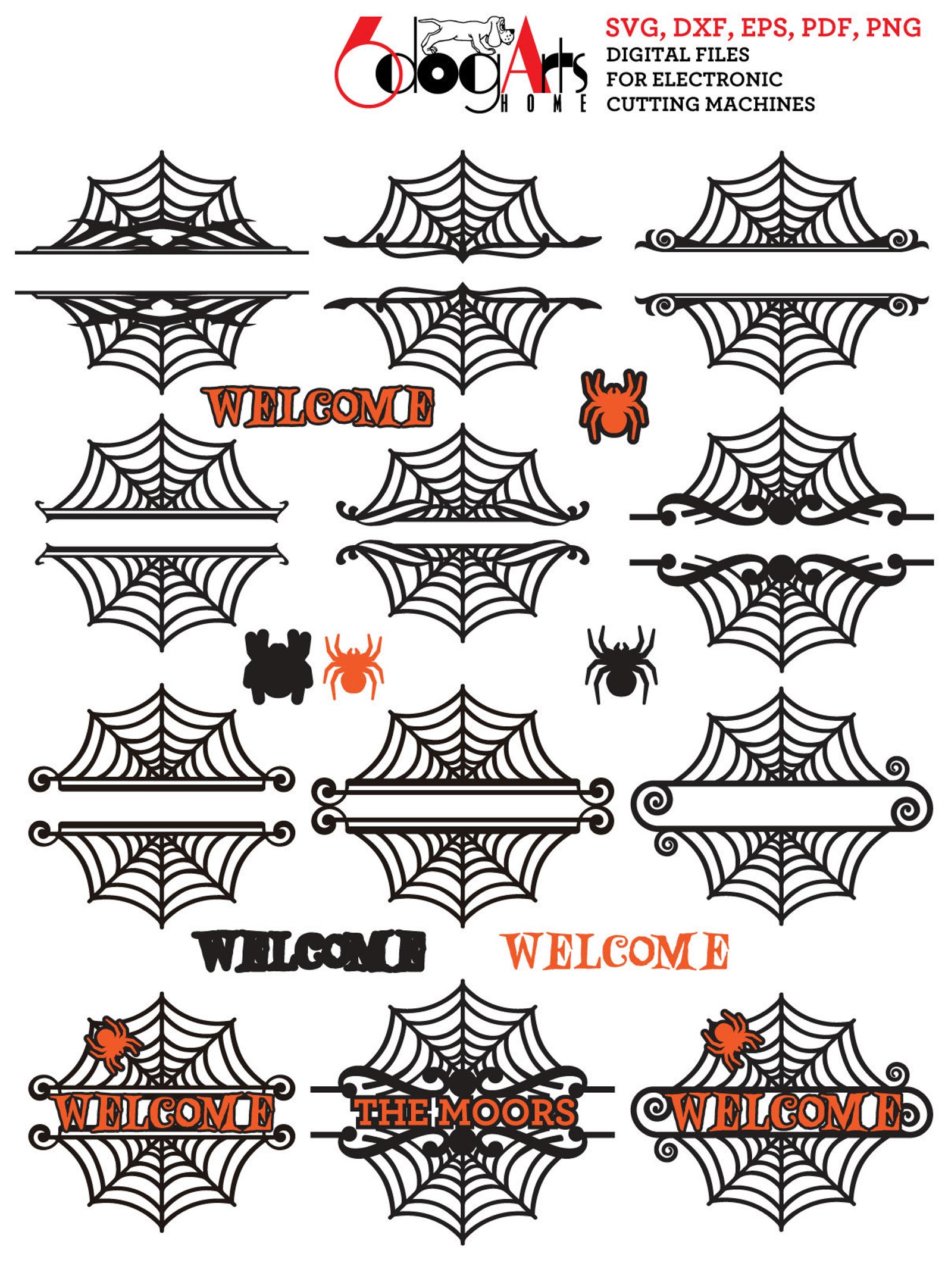 9 Halloween Spider Web Door Hanger SVG DXF Templates for Glowforge ...