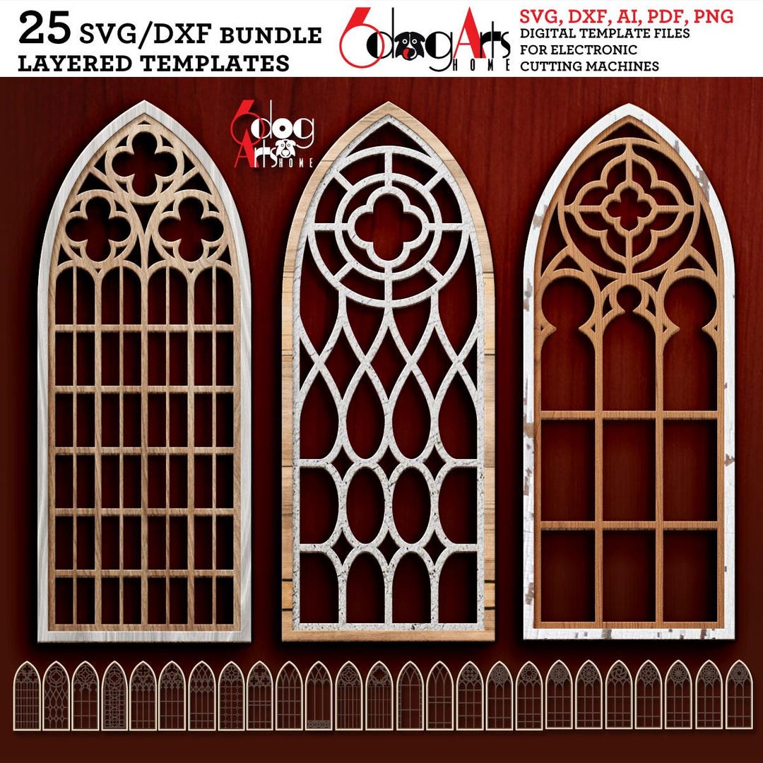 25x SVG / DXF Bundle: Church Window Home Decor Papercut Woodcut Laser ...