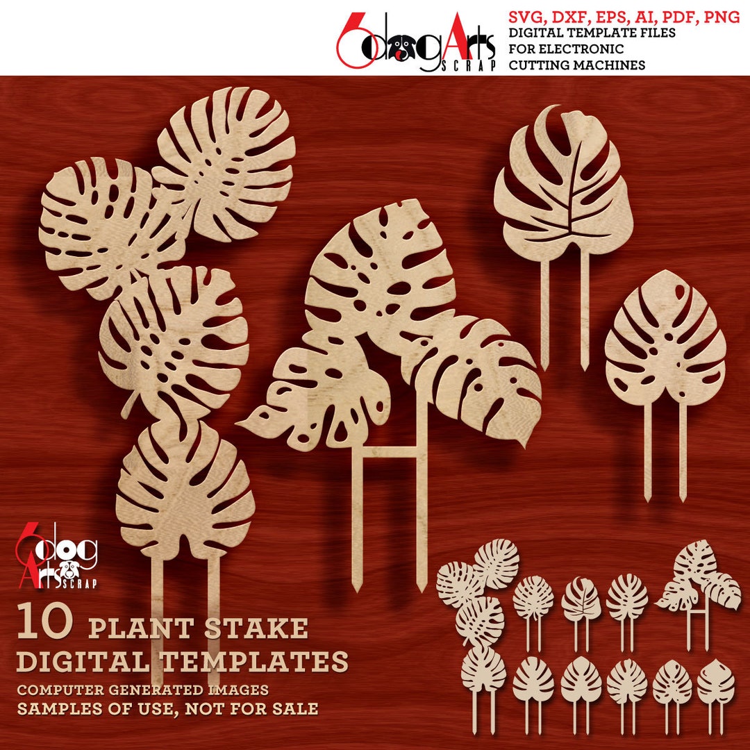 10 Monstera Leaf Plant Trellis Stake Templates Vector Digital SVG DXF ...