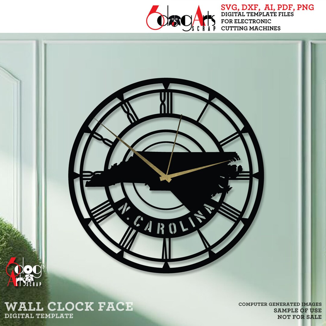 N.carolina State Map Wall Clock Face SVG DXF Digital Template Instant ...