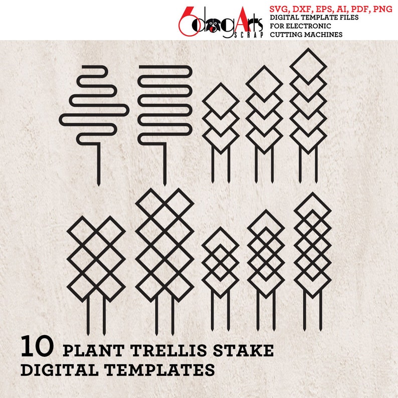 10 House Plant Trellis Stake Templates Vector Digital SVG DXF Files ...
