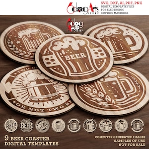 9 Beer Drinking Coaster Trivet Wall Decor Templates Vector Digital SVG ...