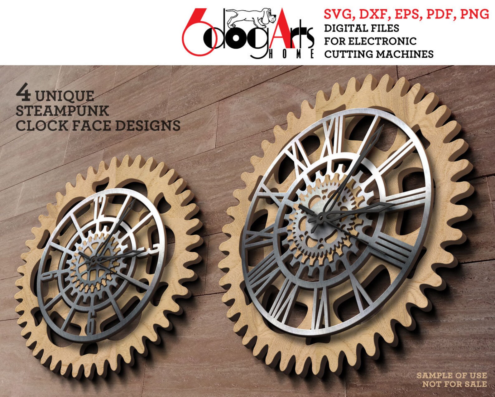 4 Steampunk Wall Clock Face Multilayered Templates Digital Vector Files ...