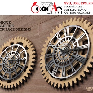 4 Steampunk Wall Clock Face Multilayered Templates Digital Vector Files ...