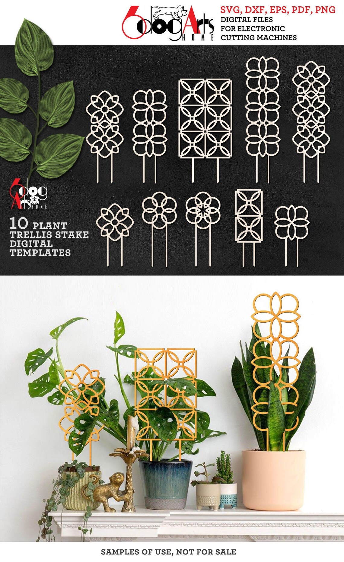 10 House Plant Trellis Stake Templates Vector Digital SVG DXF | Etsy