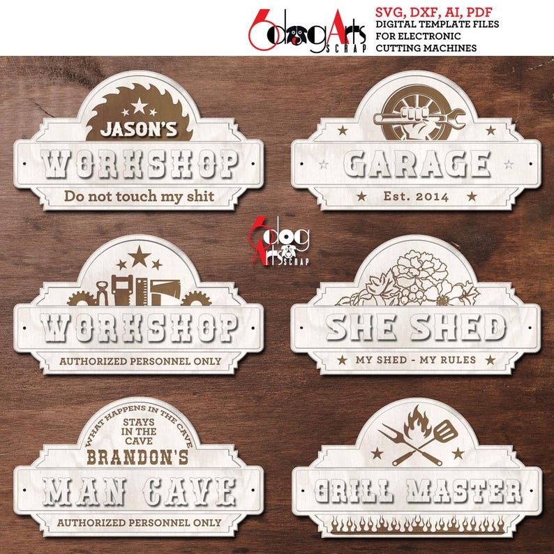 Customizable Workshop Signs: 16 SVG Layered Templates for Laser Cutting ...