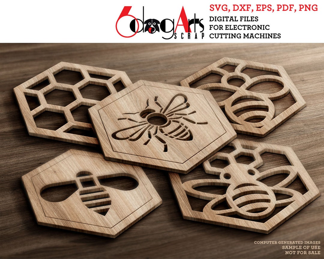 12 Bee Hexagonal Coaster Grill Trivet Templates Vector Digital - Etsy