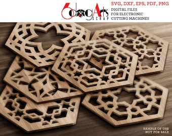 12 Hexagonal Coaster Trivet Wall Decor Templates Vector Digital SVG DXF ...