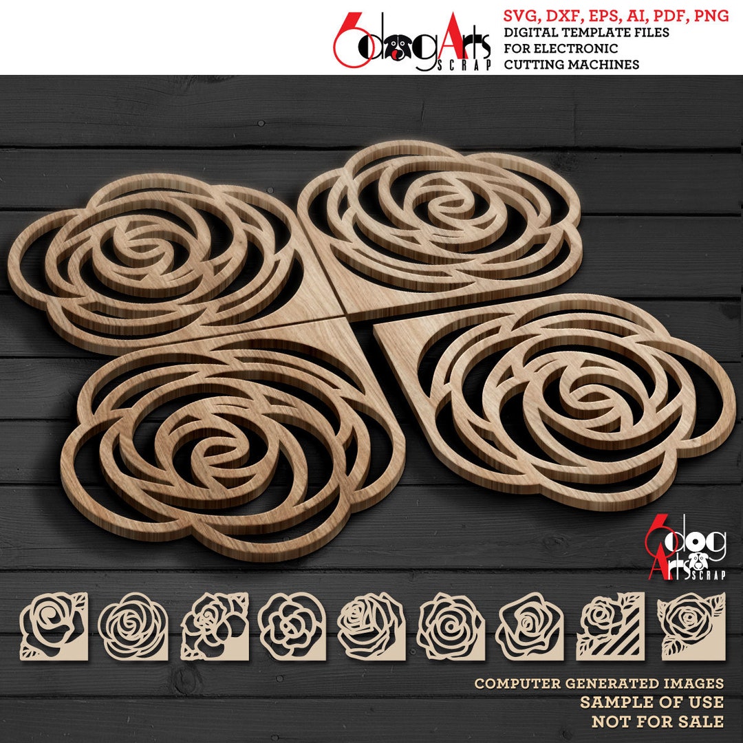 9 Rose Puzzle Coaster Trivet Templates Vector Digital SVG DXF Files ...
