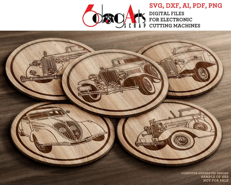 9 Antique Car Coaster Trivet Wall Decor Engraving Templates Vector ...