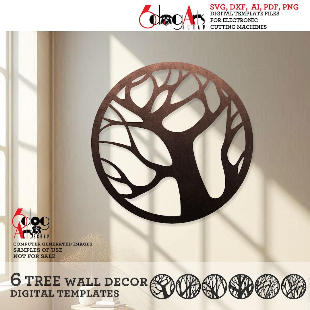 6 Tree SVG DXF Wall Decor Grill Stencil Digital Templates Vector Files ...