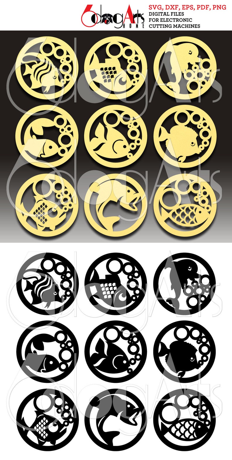 9 Fish Coaster Trivet Wall Decor Templates Vector Digital SVG - Etsy
