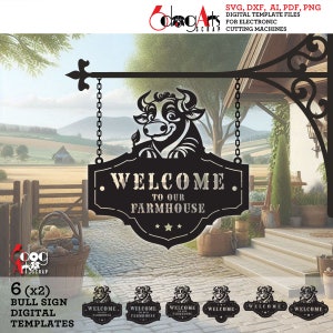 6 (x2) Bull Welcome Sign Digital Templates Vector SVG DXF Files Instant ...