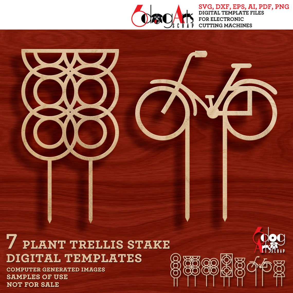 7 House Plant Trellis Stake Templates Vector Digital SVG DXF Files ...