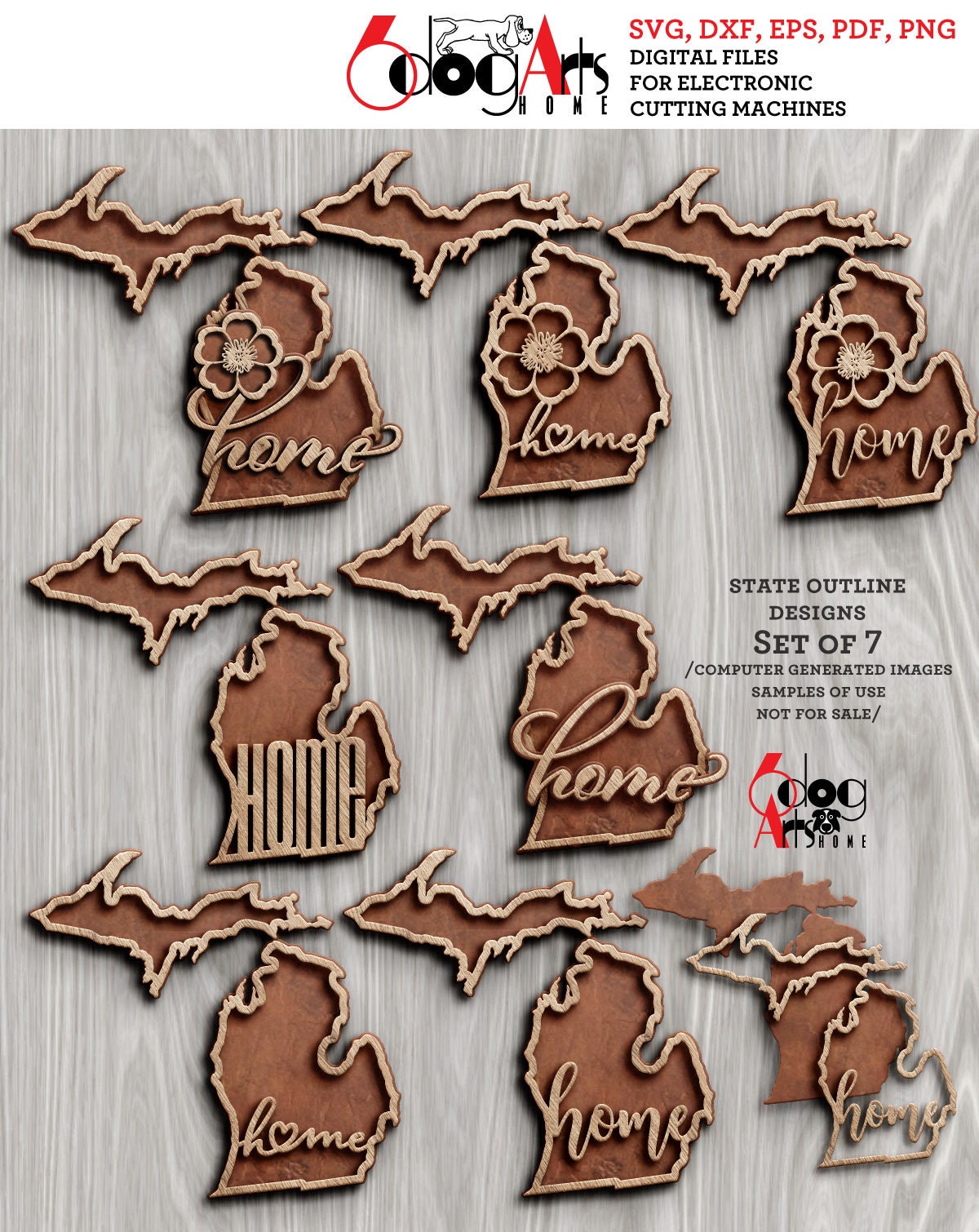 7 Michigan State Outline Home Wall Decor Layered Templates Vector ...