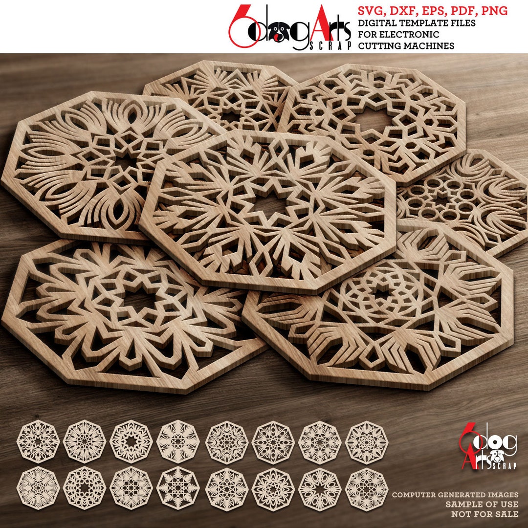16 Christmas Octagonal Snowflake Coaster Trivet Templates Vector ...