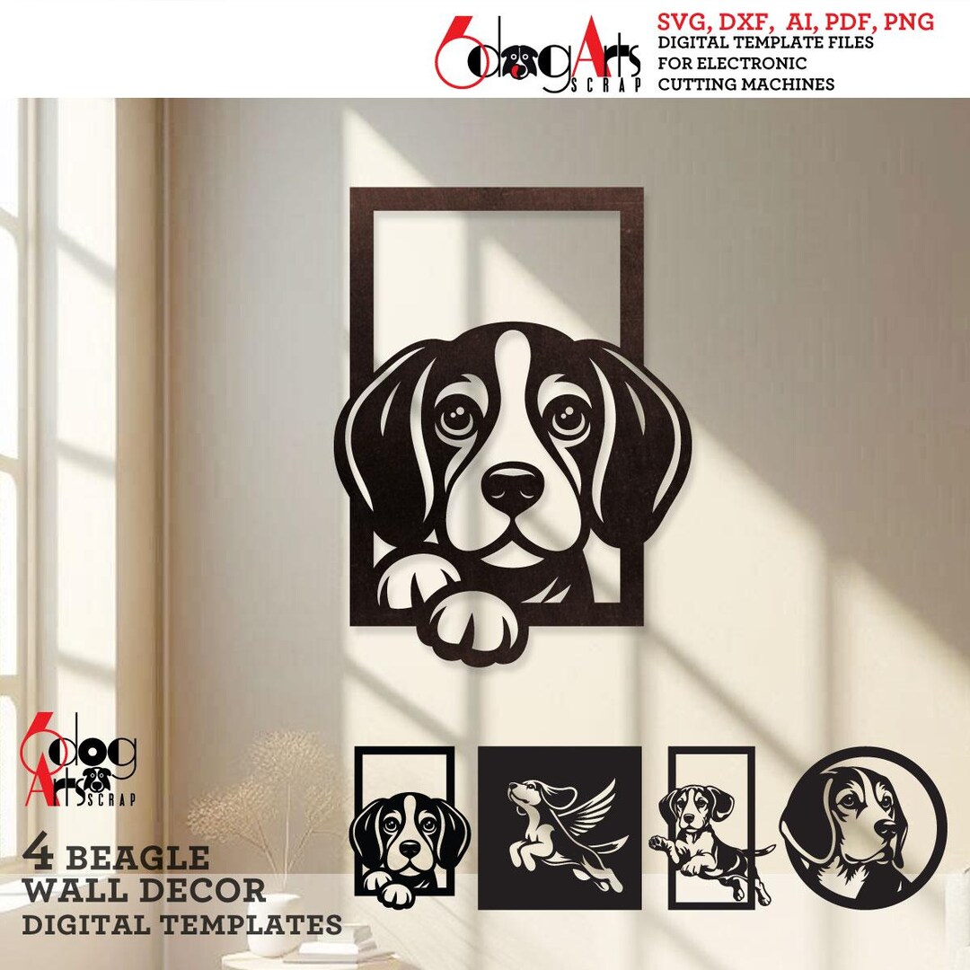 4 Beagle Wall Decor SVG Digital Templates Instant Download for Laser ...