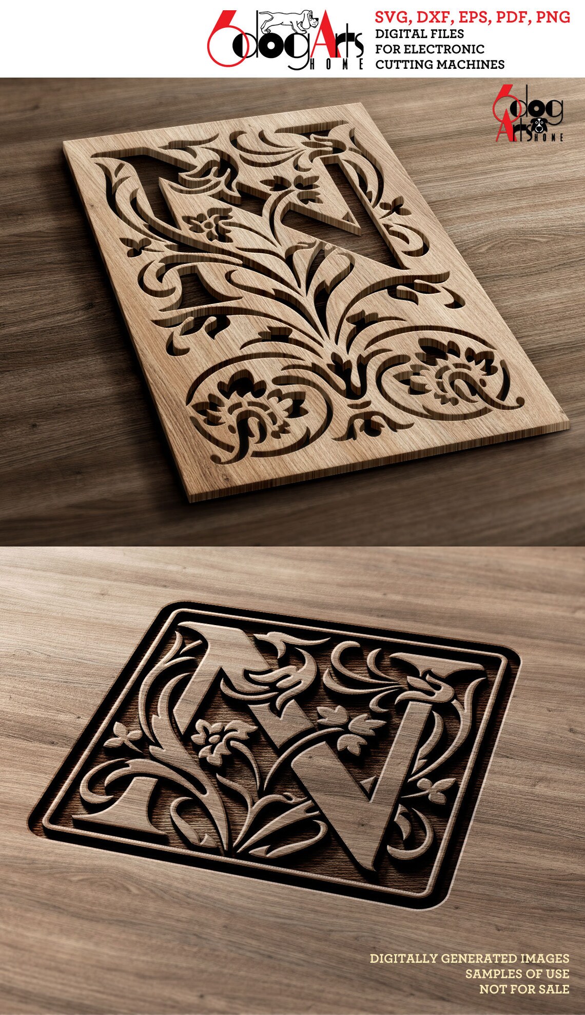 Paquete de 6 plantillas SVG/DXF de monograma con la letra N. Descarga ...