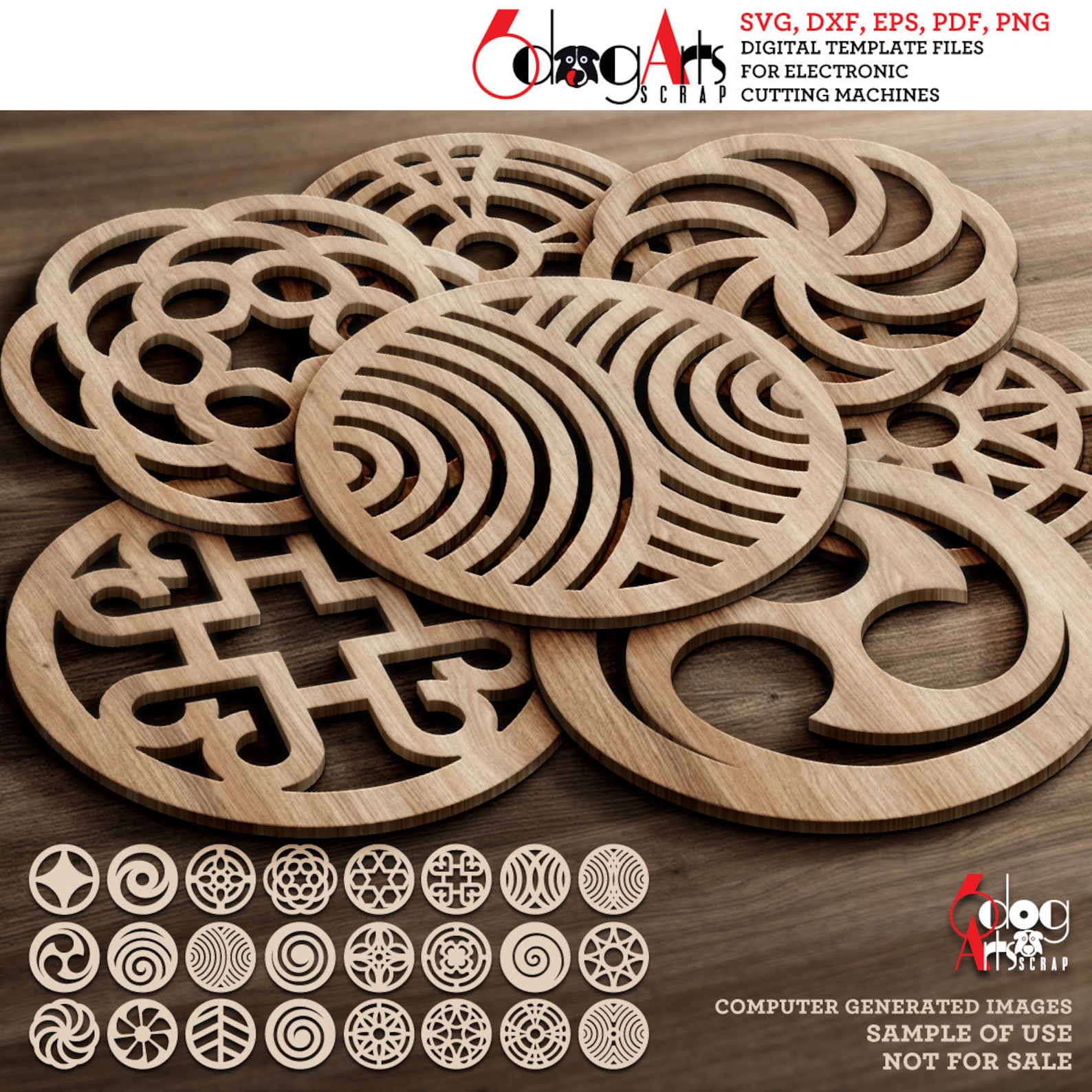 24 Round Wood Coaster Trivet Wall Decor Templates Vector Digital SVG ...