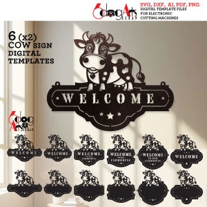 6 (x2) Cow Welcome Sign Digital Templates Vector SVG DXF Files Instant ...