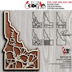6 Idaho State Outline Home Wall Decor Layered Templates Vector Digital ...
