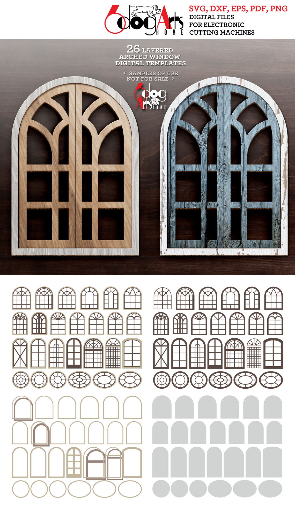 26 Multilayered SVG DXF Arched Window Templates Vector Digital Files ...