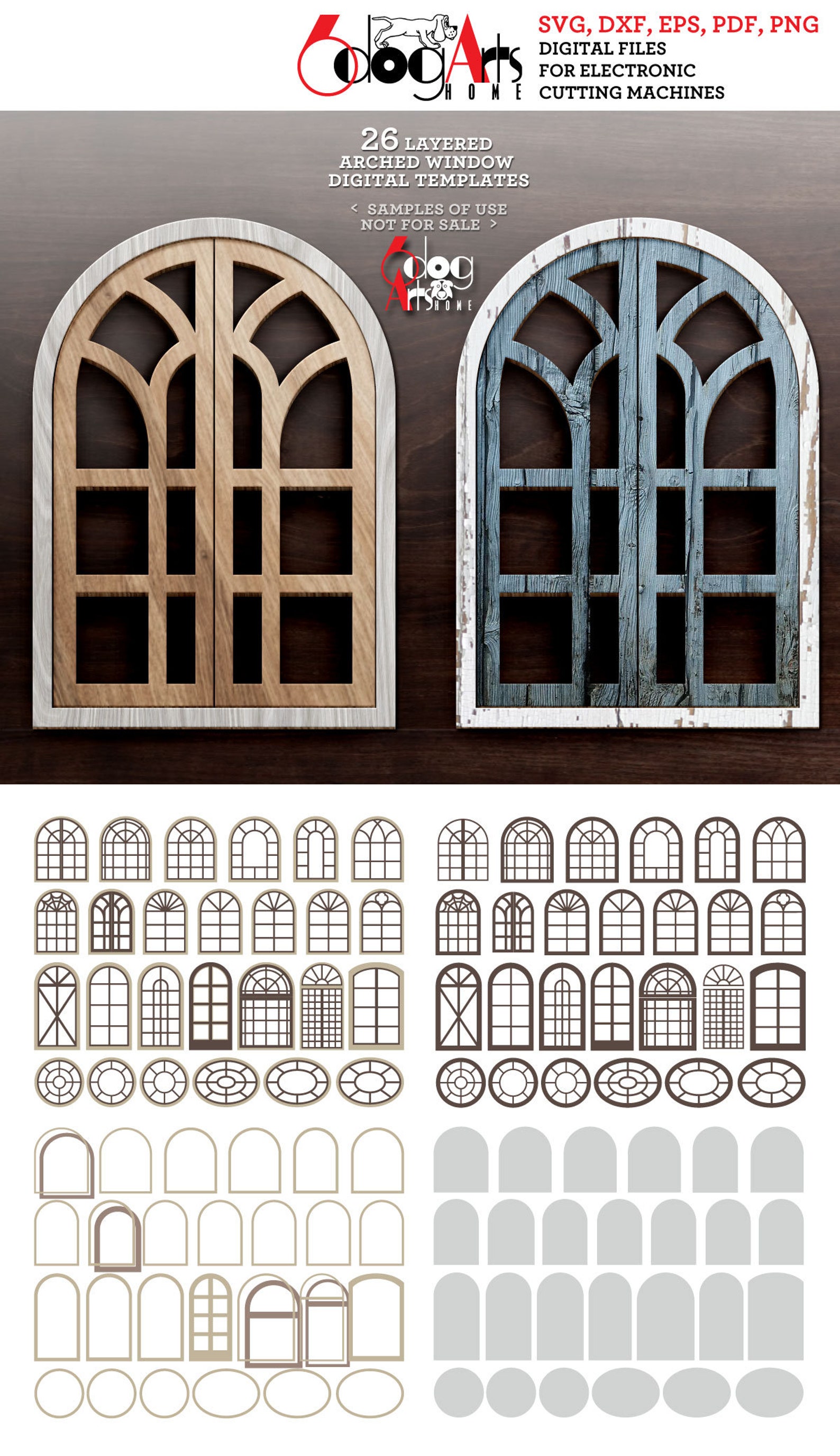 26 Multilayered SVG DXF Arched Window Templates Vector Digital Files ...