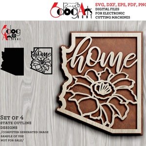 4 Arizona State Outline Home Wall Decor Layered Templates Vector ...