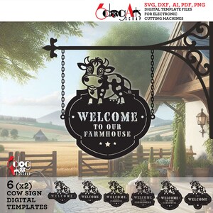 6 (x2) Cow Welcome Sign Digital Templates Vector SVG DXF Files Instant ...