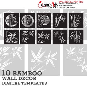 10 Bamboo SVG DXF Wall Decor Stencil Digital Templates Vector Files ...