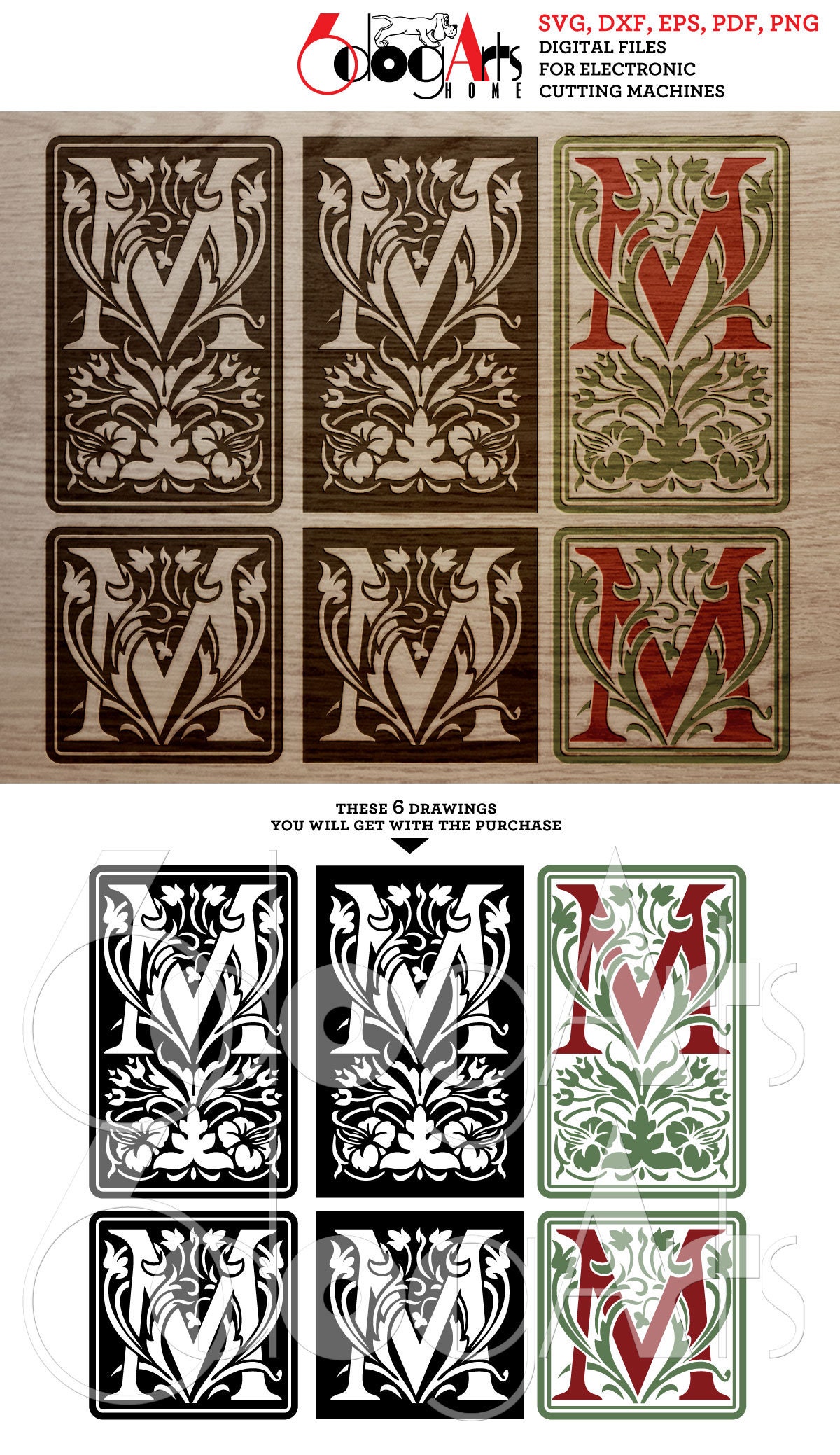 6 Monogram Letter M Templates Digital Vector Files Svg Dxf - Etsy