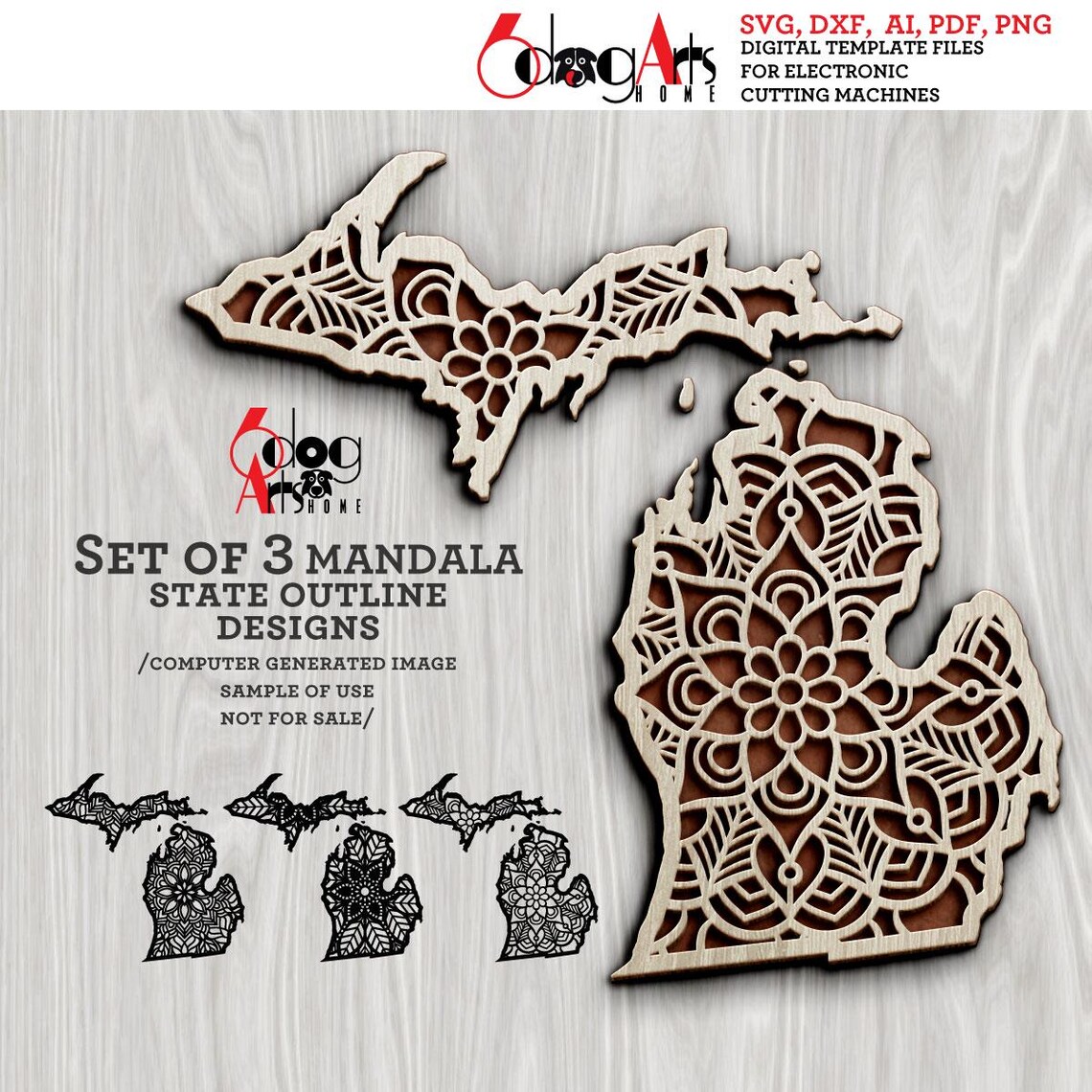 3 Michigan State Outline Mandala Wall Decor Layered Templates Vector ...