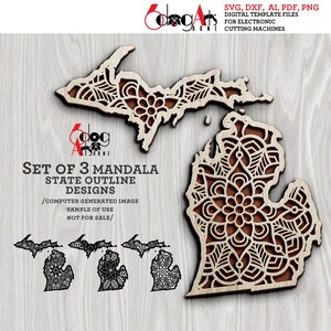 3 Michigan State Outline Mandala Wall Decor Layered Templates Vector ...