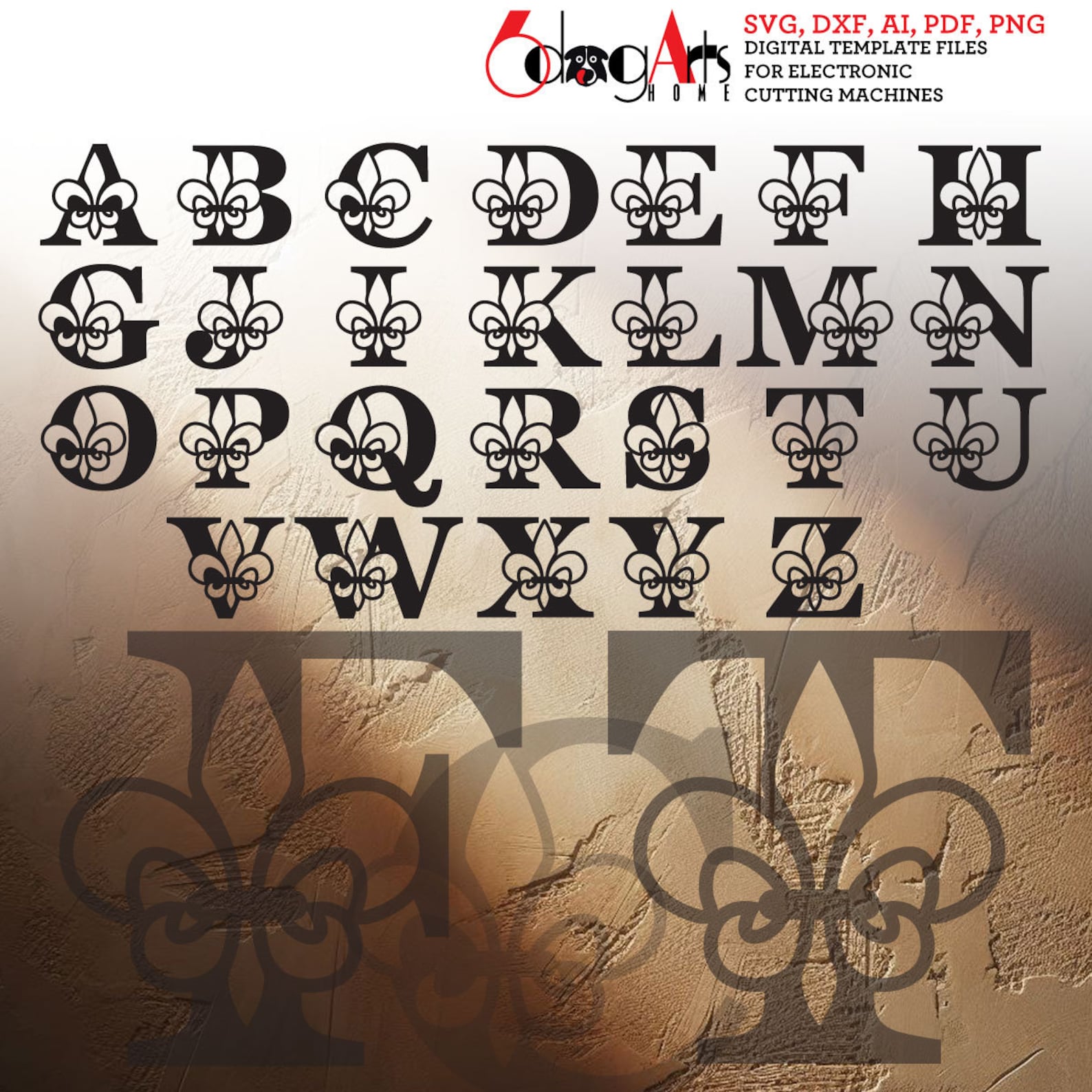 Fleur De Lis Alphabet Letters, Laser Cut SVG/DXF Templates (digital ...