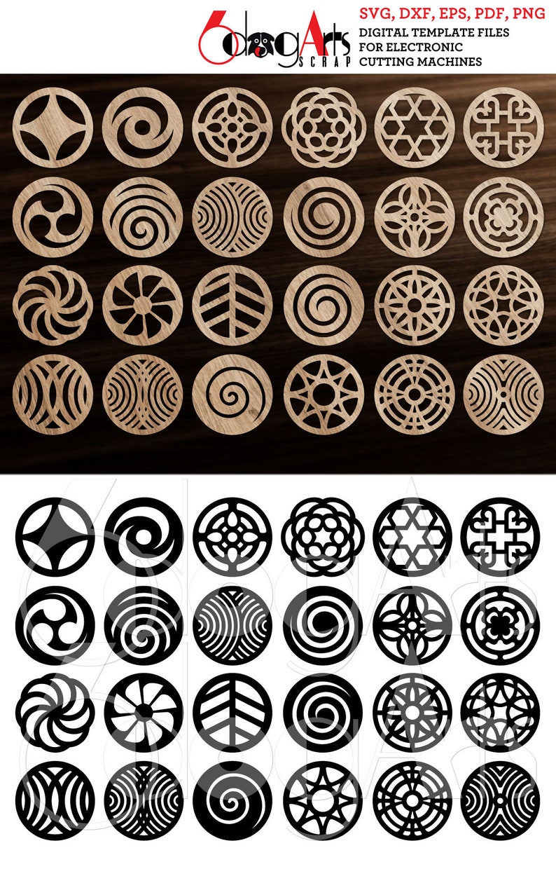 24 Round Wood Coaster Trivet Wall Decor Templates Vector Digital SVG ...