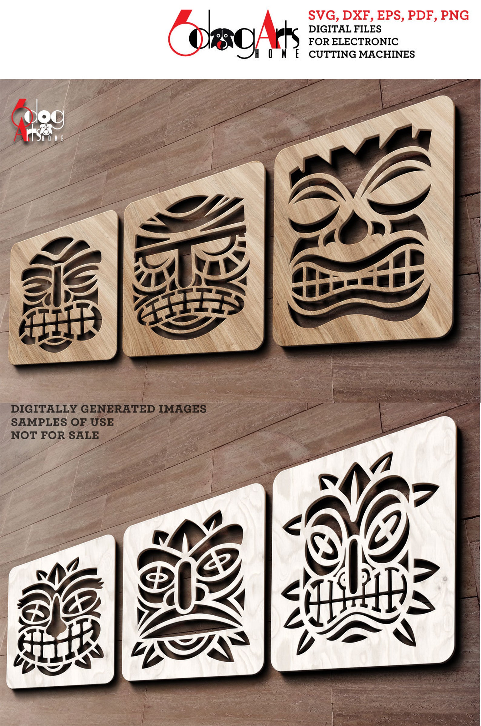 9 Hawaii Polynesian Tiki Coaster Wall Decor Templates Vector Digital ...