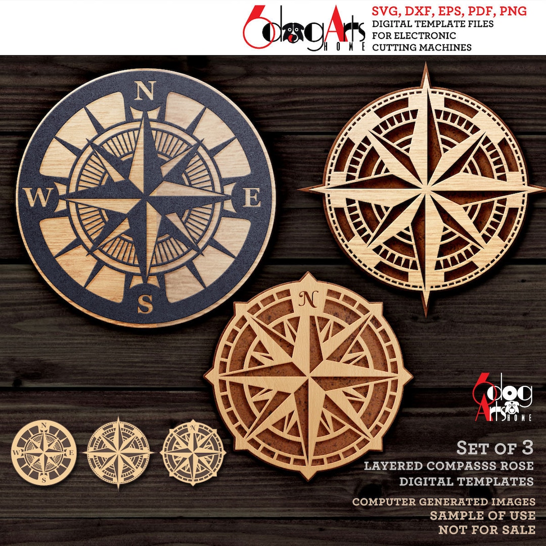 Layered Compass Rose Digital Templates (set of 3) SVG DXF Files Wood ...